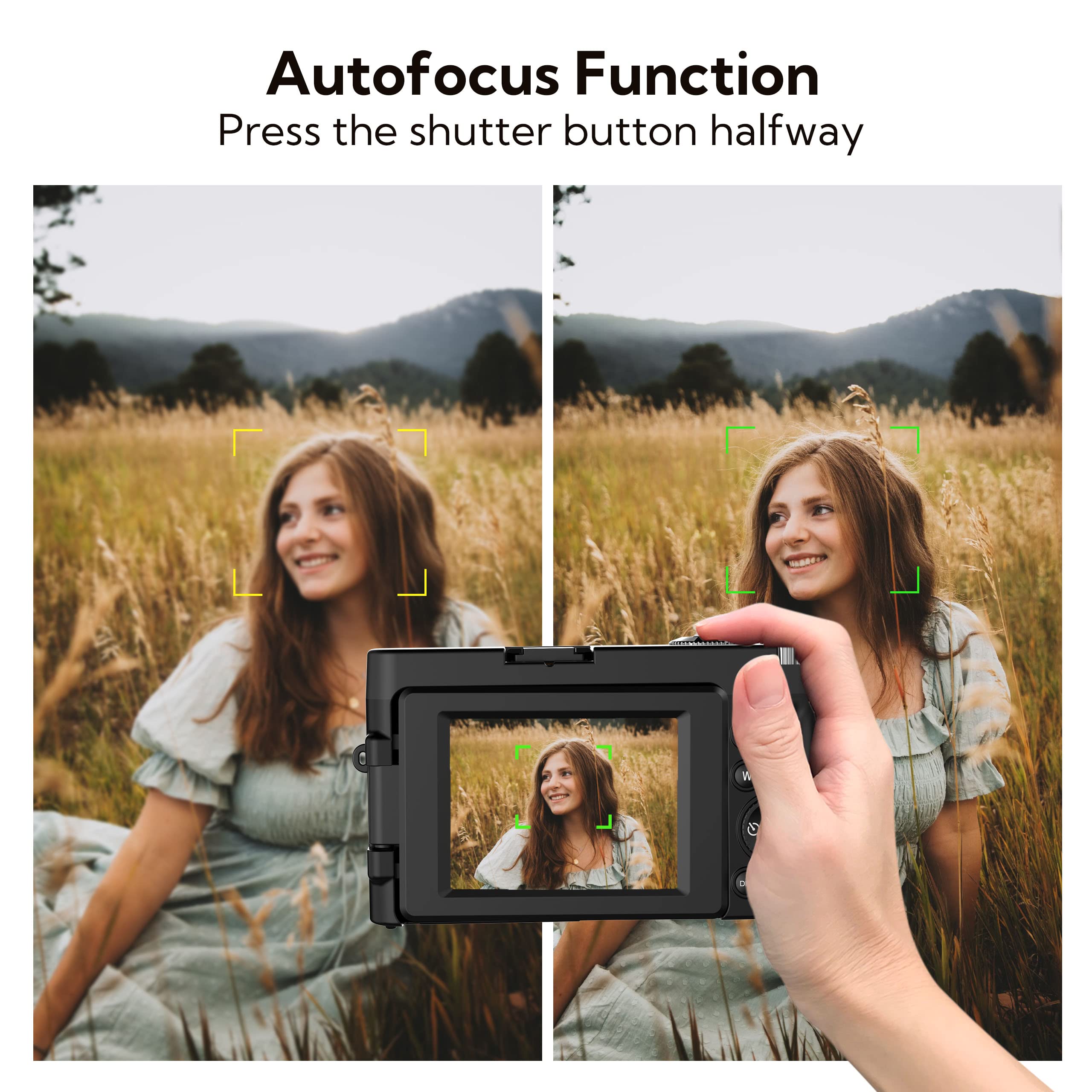 4K Digital Camera for Photography Autofocus 48MP Vlogging Camera with Flash 3'' 180°Flip Screen,16X Digital Zoom Anti-Shake Video Camera for YouTube, Point Shoot Digital Cameras with 32GB SD Card