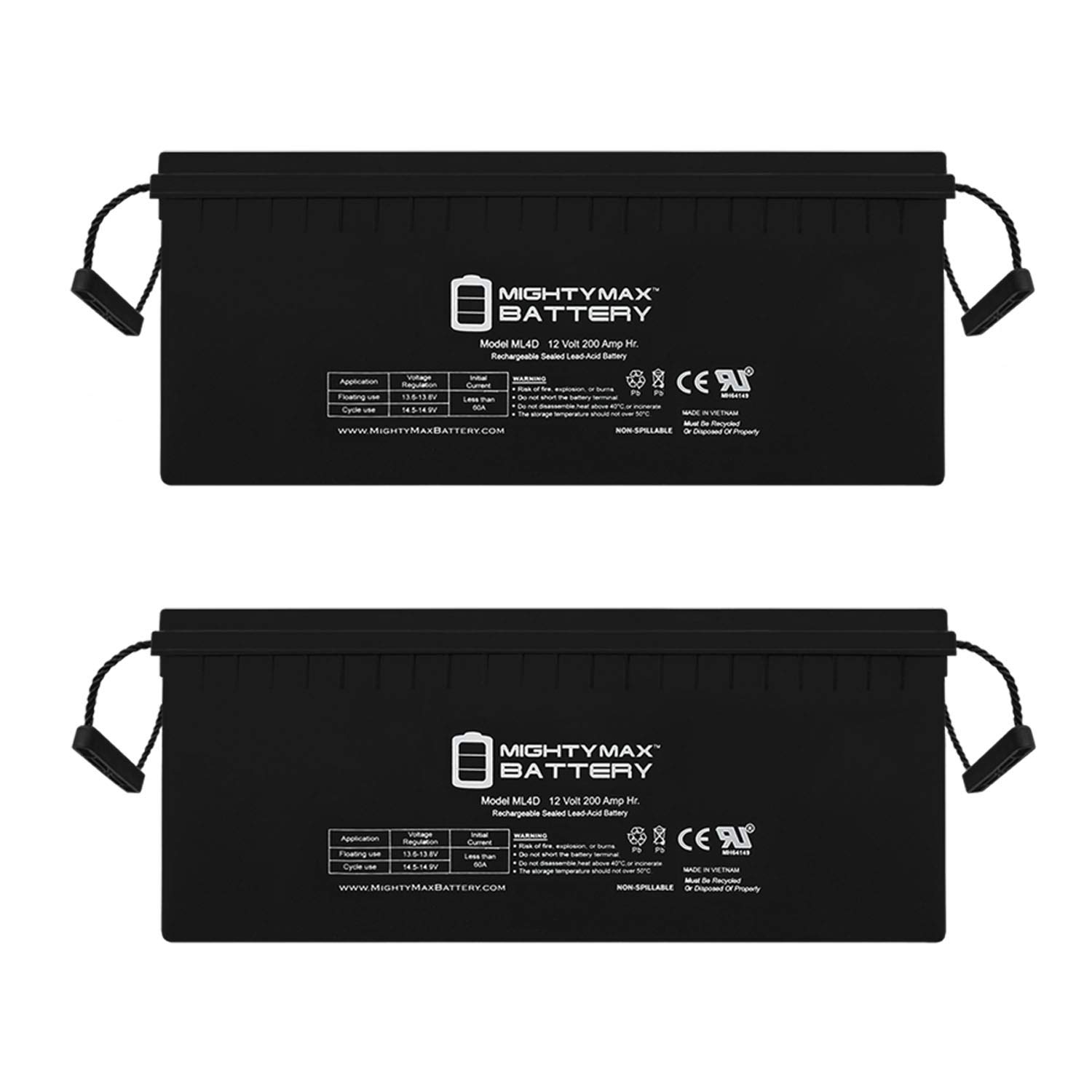 Mighty Max Battery 12V 200Ah 4D SLA AGM Battery Replacement for Solar Systems - 2 Pack