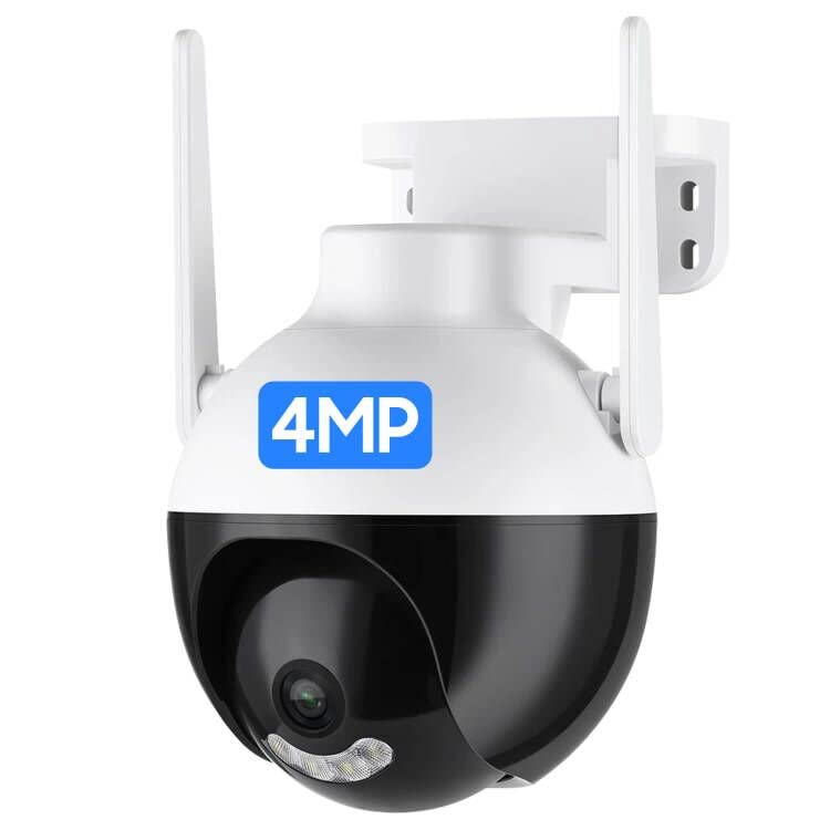 4MP Security Camera Outdoor, PTZ 355°View 1080P Security System 2.4GHZ WiFi Security Cameras Outdoor with Color Night Vision, Motion Detection and Alarm, IP66 Waterproof, 2-Way Talk, 24/7 SD Storage