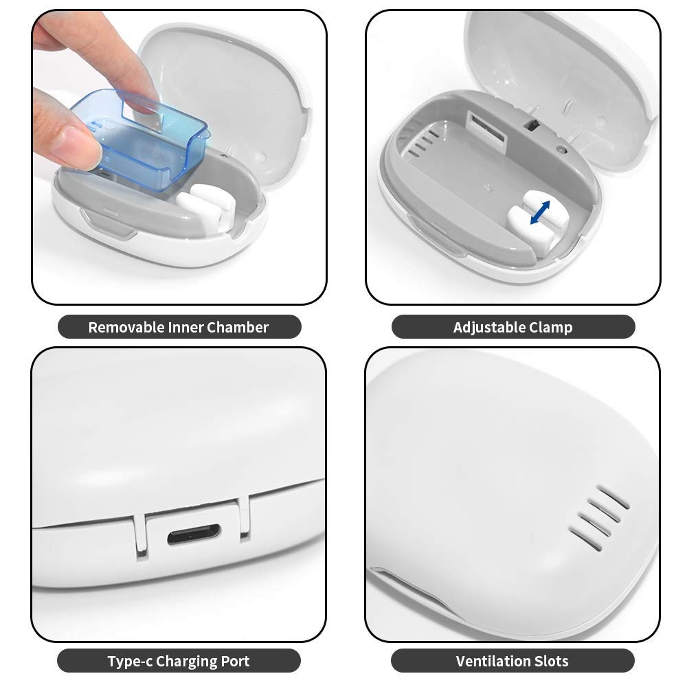 Portable Toothbrush Case, Toothbrush Sterilizer Case Rechargeable Houshold or Traving Use Toothbrush Holder for both Electric and Manual Toothbrushes (Case-White)