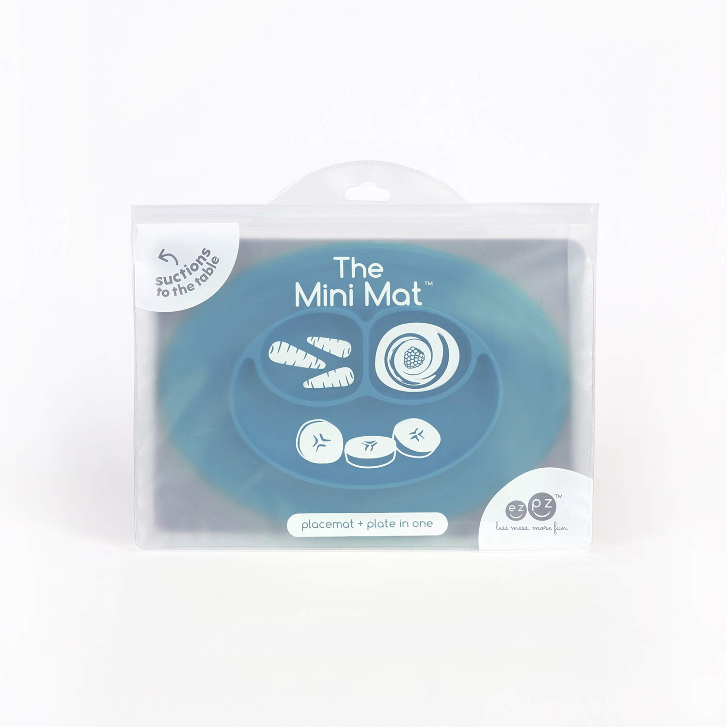 ezpz Mini Mat for 12 Months+ (Blue) - 100% Silicone Placemat + Plate with Suction for Infants + Toddlers - Supports Baby-Led Weaning - for Highchair, Dining Table and Travel