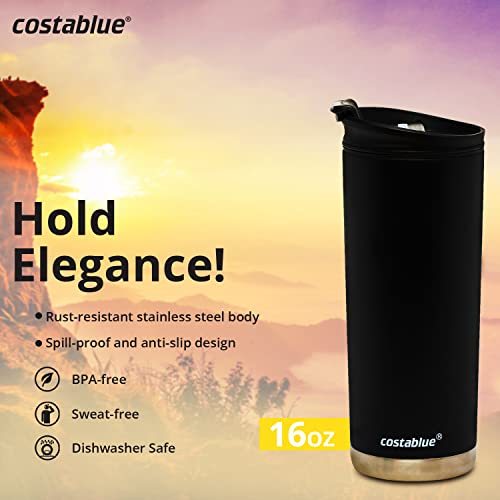 costablue Vacuum Insulated Stainless Steel Thermal Travel Mug - Keeps Drinks Cold or Hot for Hours - Leak-Proof, Dishwasher Safe Lid - 16 Ounces, Peach Cooper & Wine Purple Combo