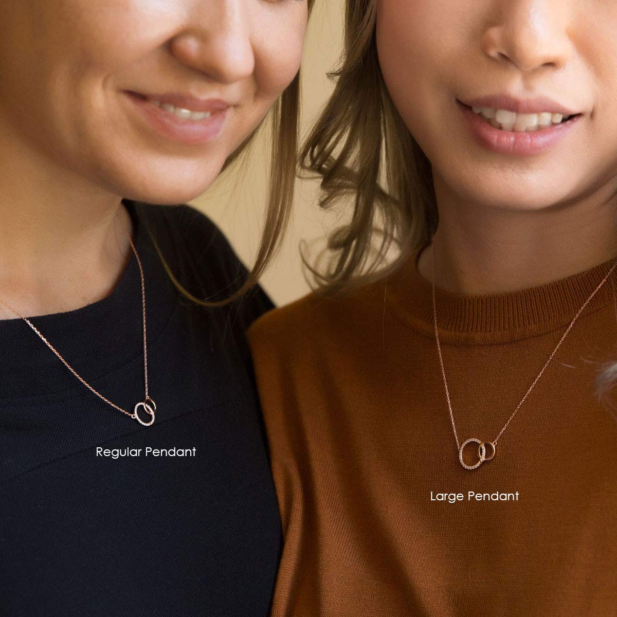 A+O Sister Necklace Gift- Interlocking Circle Necklace 18-20" in Rose Gold Vermeil