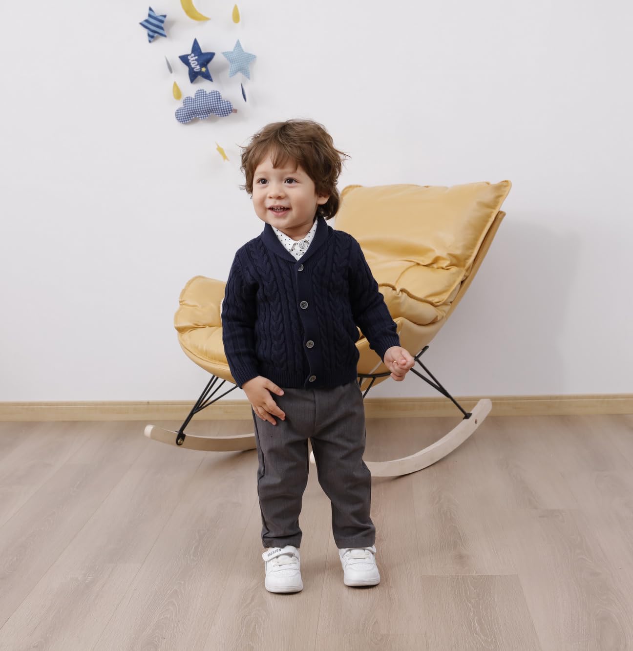 Feidoog Infant Baby Boys Cardigan Crochet Sweater V-Neck,Toddler Knit Button up Knitted Pattern Pullover Sweatshirt,Blue,6-12M