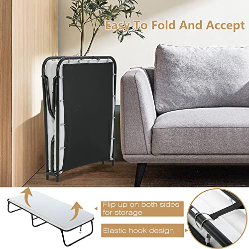 Guest Folding Bed Camping Cot Portable Beds Folding Bed Frame with 3.9 Inch Comfort Foam Mattress Strong Sturdy Frame Heavy Duty L77*W31*H12 Inches for Spare Bedroom & Office,White
