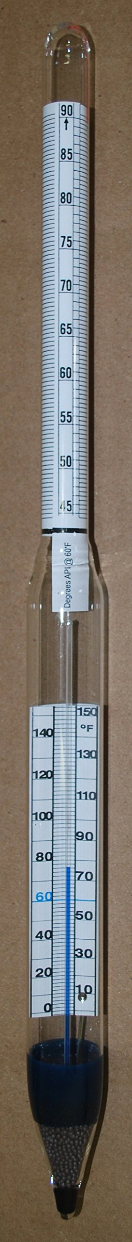 SafetyBlue Precision Hydrometer 45/90 API / 0/150°F Thermometer with NIST Certificate