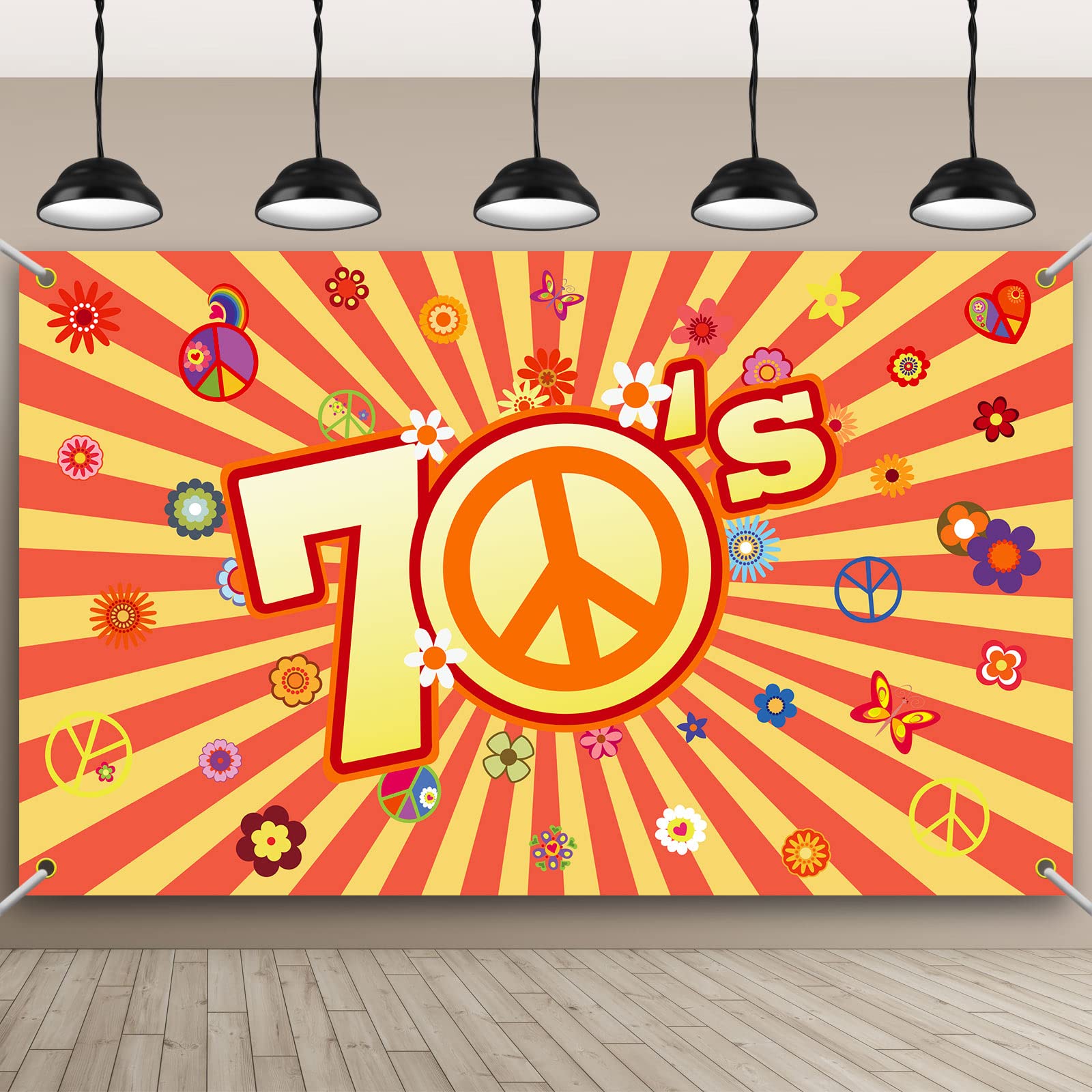 70s Party Backdrop Back to 70s Backdrop Hippie Groovy Party Decorations Daisy Flower Peace Sign Background for 1970's Birthday Party Supplies Banner Photo Props