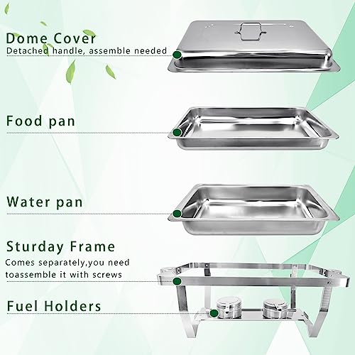EVGTTI 4 Pack Chafing Dish Buffet Set, 8QT Stainless Steel Rectangular Chafers and Buffet Warmer Sets for Catering, with Food & Water Pan, Lid, Foldable Frame, Fuel Holder