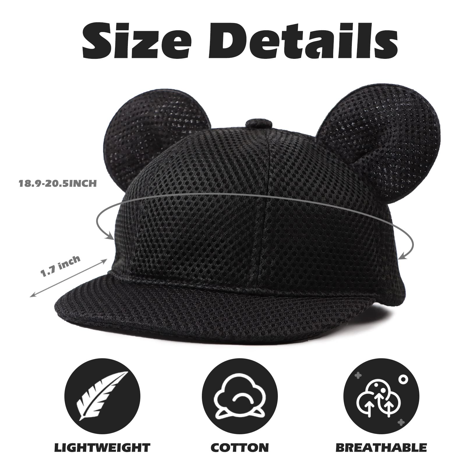 JANGANNSA Baby Mesh Cap Toddler Kids Sun Hat Mouse Ears Cute Cartoon Caps Summer (1-3Y,Black)