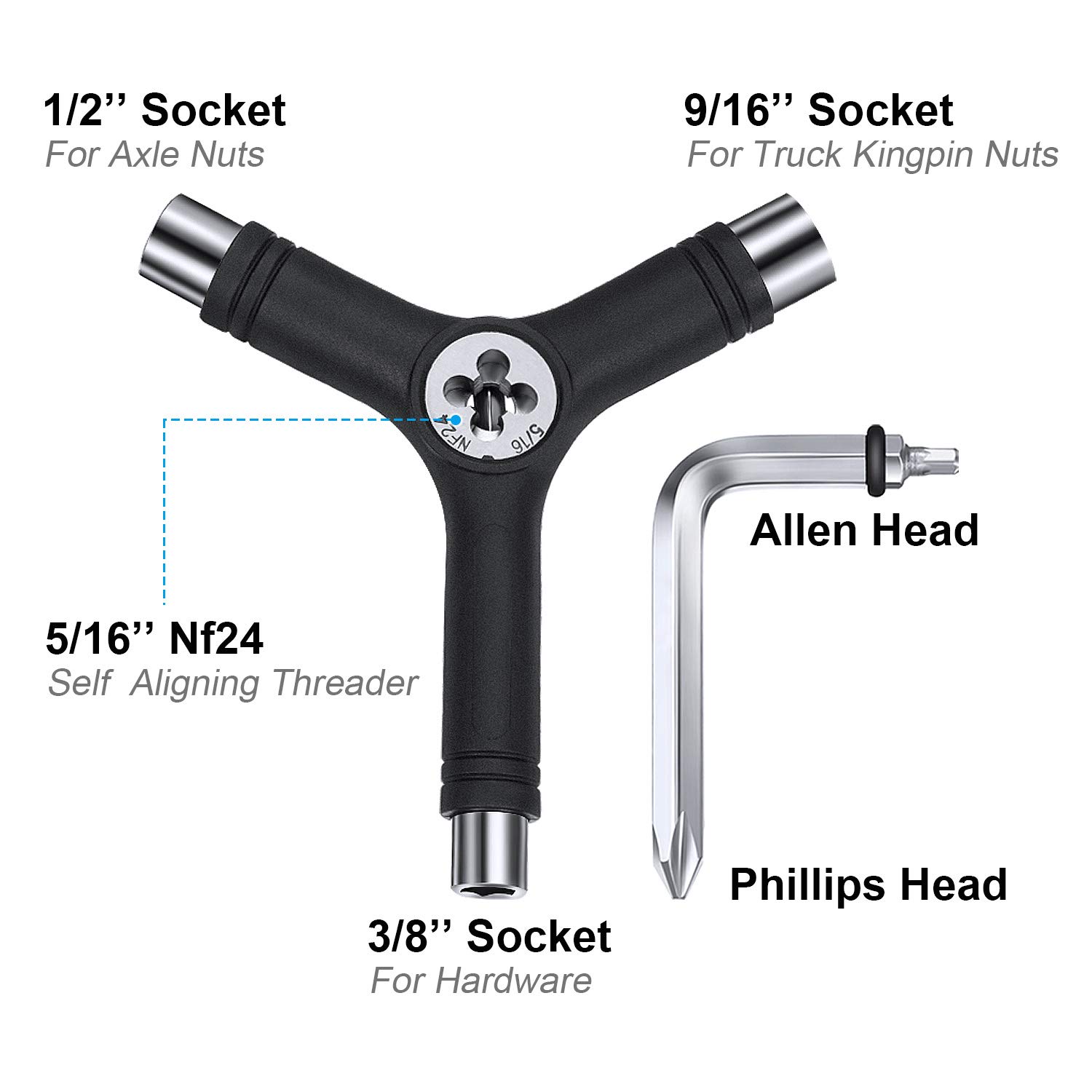 45 Pieces Multifunctional Skateboard Tools T Skate Tool and Y Skateboard Tool with Skateboard Bearings, Nuts and Mounting Bolts, Washers for Most Skateboards and Long Boards