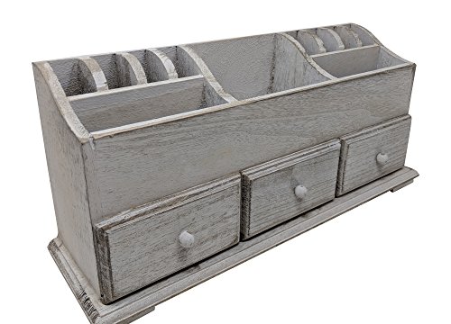 Gianna's Home Rustic Farmhouse Desk 3 Drawer Wooden Vanity Makeup Beauty Jewelry Storage Organizer (Rustic White)