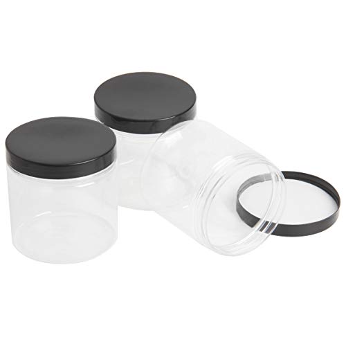 SBYURE 6 Pack 15 oz Round Clear Plastic Jars With Black Lids,Round PET Airtight Containers for Kitchen & Household Food Storage,Dry Goods,Honey,Nuts and More
