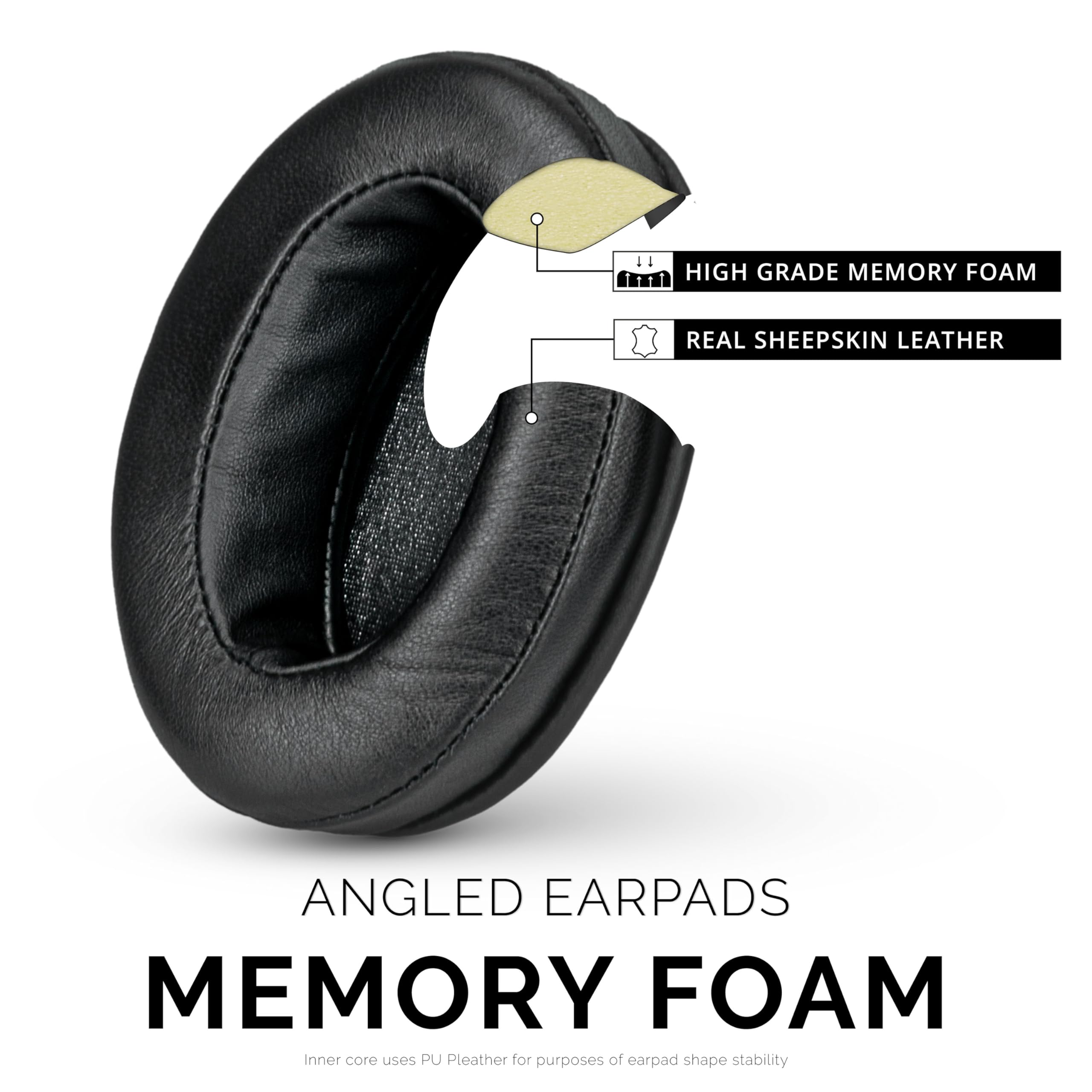 Brainwavz Sheepskin Leather Angled Memory Foam Earpad - Suitable for Large Over The Ear Headphones - AKG, HifiMan, ATH, Philips, Fostex