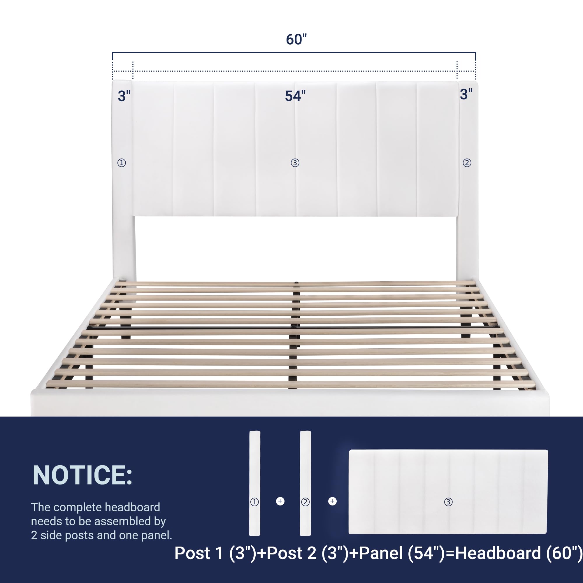 Allewie Queen Bed Frame/Velvet Upholstered Bed Frame with Vertical Channel Tufted Headboard/Strong Wooden Slats/Platform Bed Frame/Mattress Foundation/Box Spring Optional/Easy Assembly/White