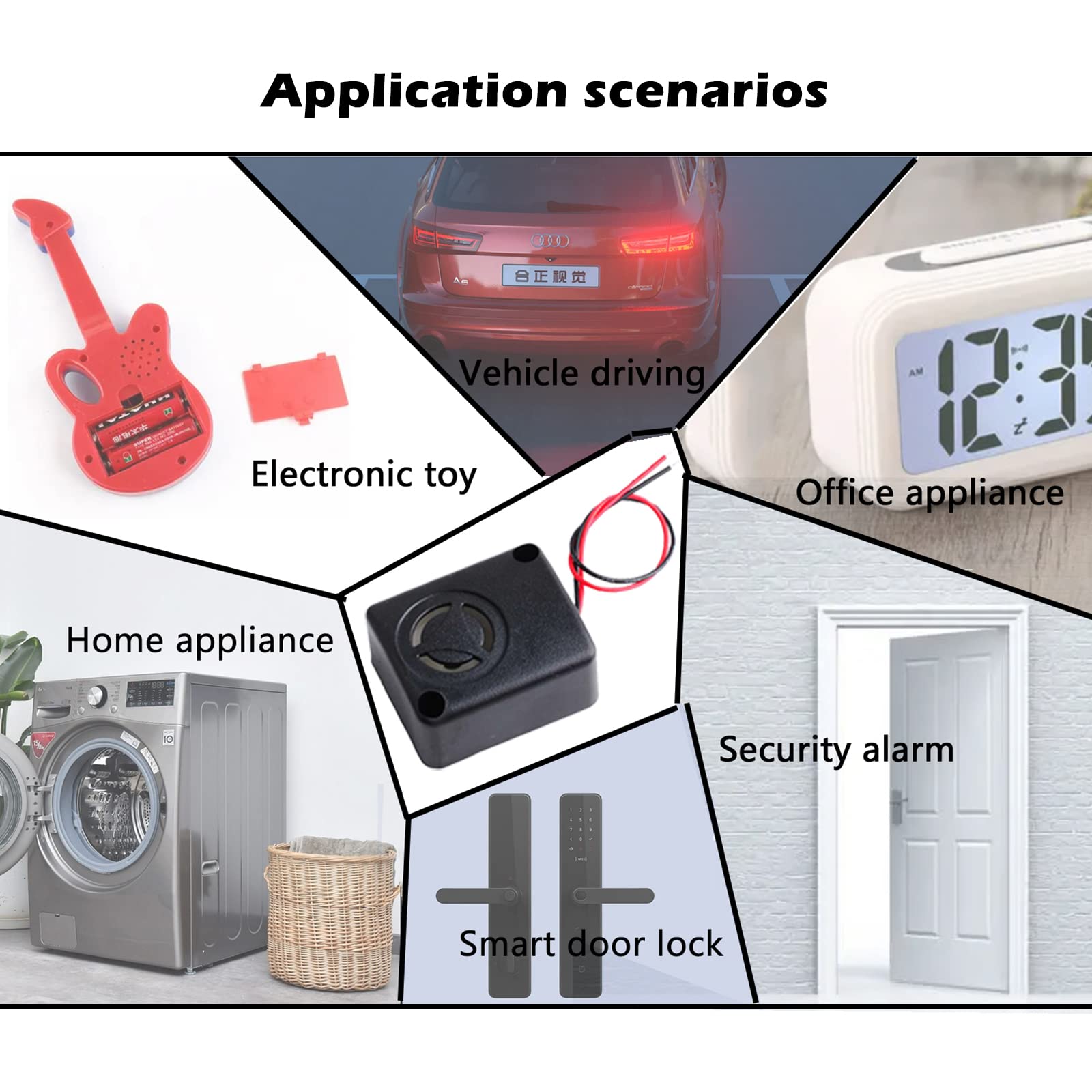 Wishiot 12V DC Black Mini Piezo Alarm Siren 110dB Insurance Safes Anti-Theft Alarm High-Decibel Buzzer for Car(Pack of 5)