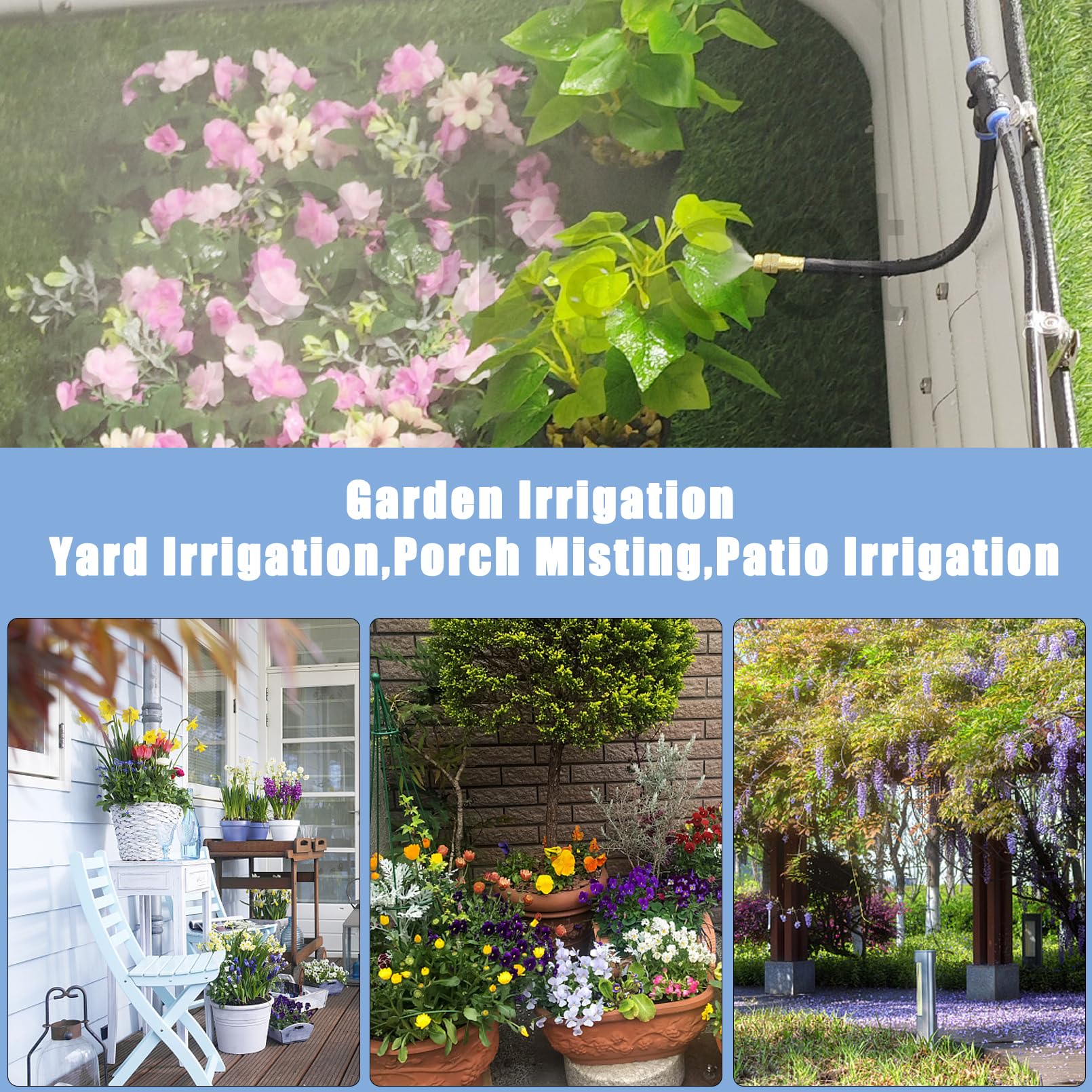 49.21Ft Bendable Drip Irrigation Kit 360°Adjustable Automatic Watering System + 15 Upgraded T-Joints + 15 Misting Nozzles + Faucet Adapter + Install Adapters for Garden Flower Bed (45PCS)
