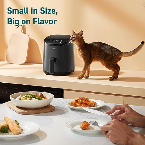COSORI Small Air Fryer Oven 2.1 Qt, 4-in-1 Mini Airfryer, Bake, Roast, Reheat, Space-saving & Low-noise, Nonstick and Dishwasher Safe Basket, 30 In-App Recipes, Sticker with 6 Reference Guides, Gray