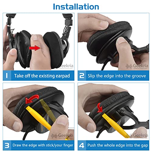 Geekria Earpad + Headband Compatible with Sony MDR-7506, MDR-V6, MDR-CD900ST Headphone Replacement Ear Pad + Headband Cover/Ear Cushion + Headband Protector/Earpads Repair Parts Suit (Black)