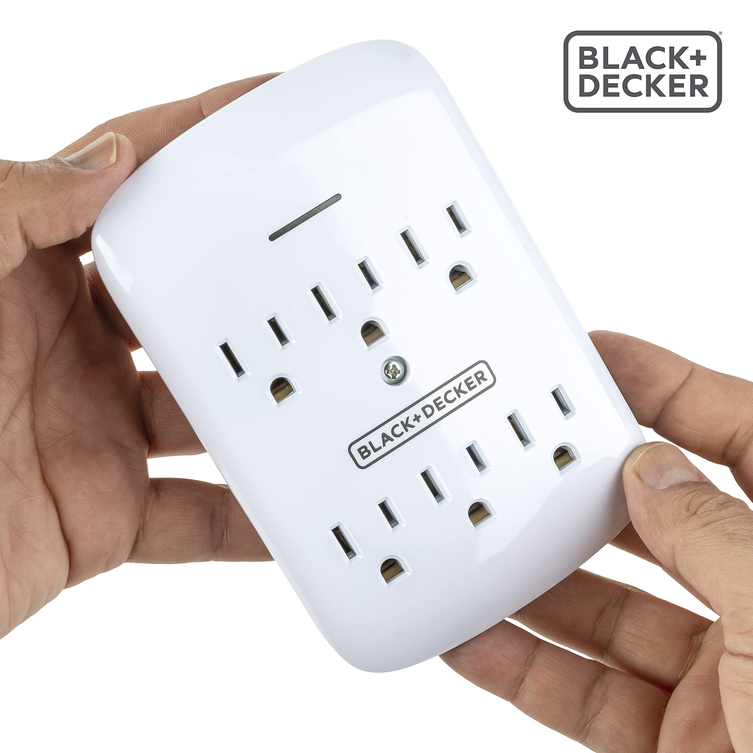 BLACK+DECKER Surge Protector Wall Mount with 6 Grounded Outlets, 2 Pack, White - Compact Power Adapter Tap with Indicator Light, Automatic Shutdown - 3-Prong Power Outlet Plug for Bathroom, Bedroom