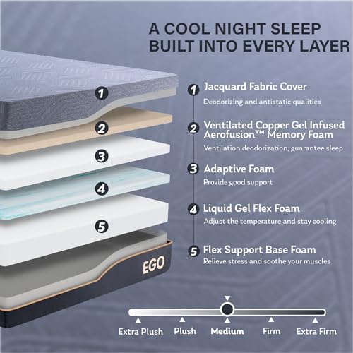 Copper Gel Memory Foam Mattress, 14 Inch Cal King Size Memory Foam Mattress, CertiPUR-US Certified, Bed in a Box, Black
