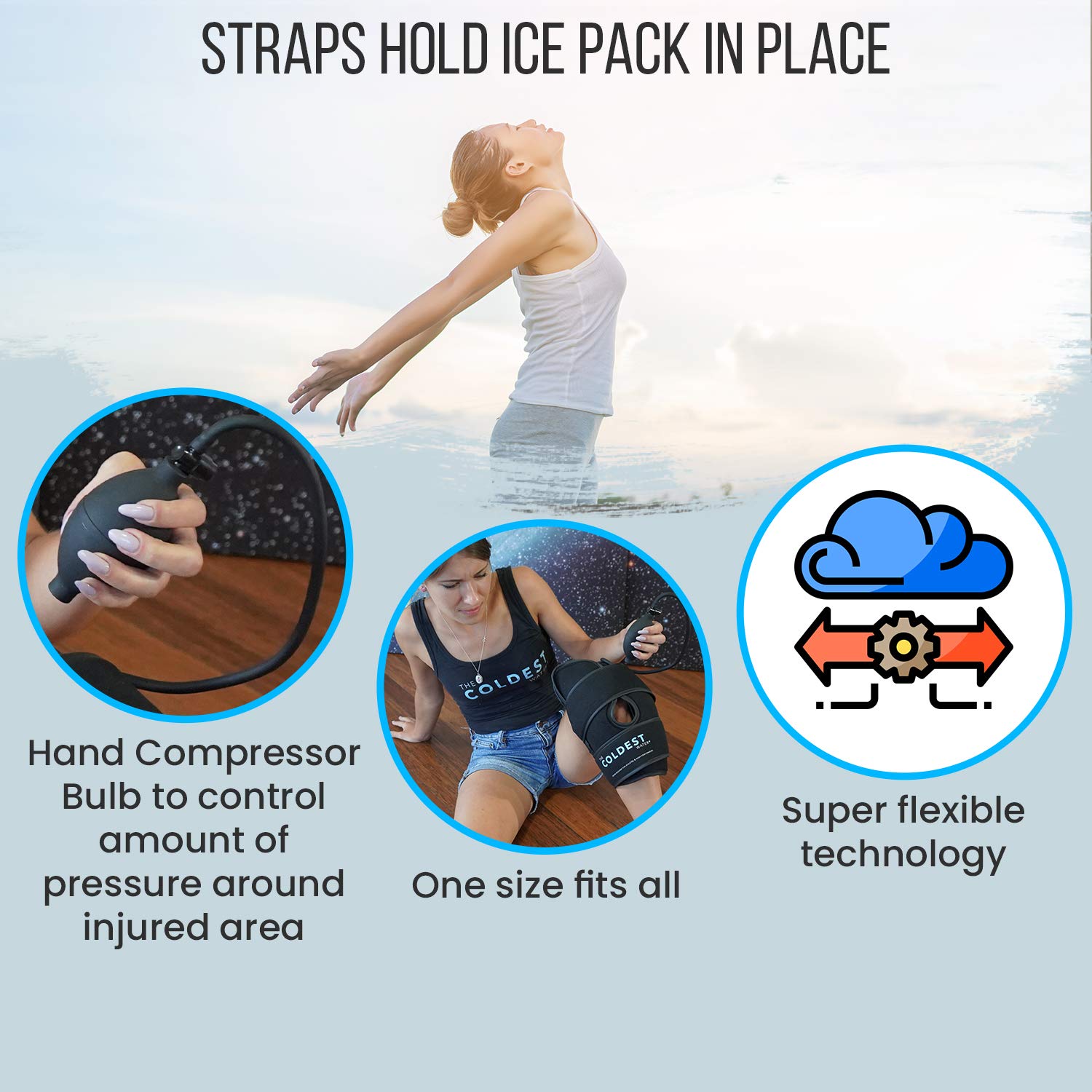 The Coldest Knee Ice Pack with Air Compression - Reusable Ice Packs Wrap for Targeted Cold Therapy - Knee Compression Sleeve for Knee Pain, Injury Recovery, Sprains, Swelling, & More