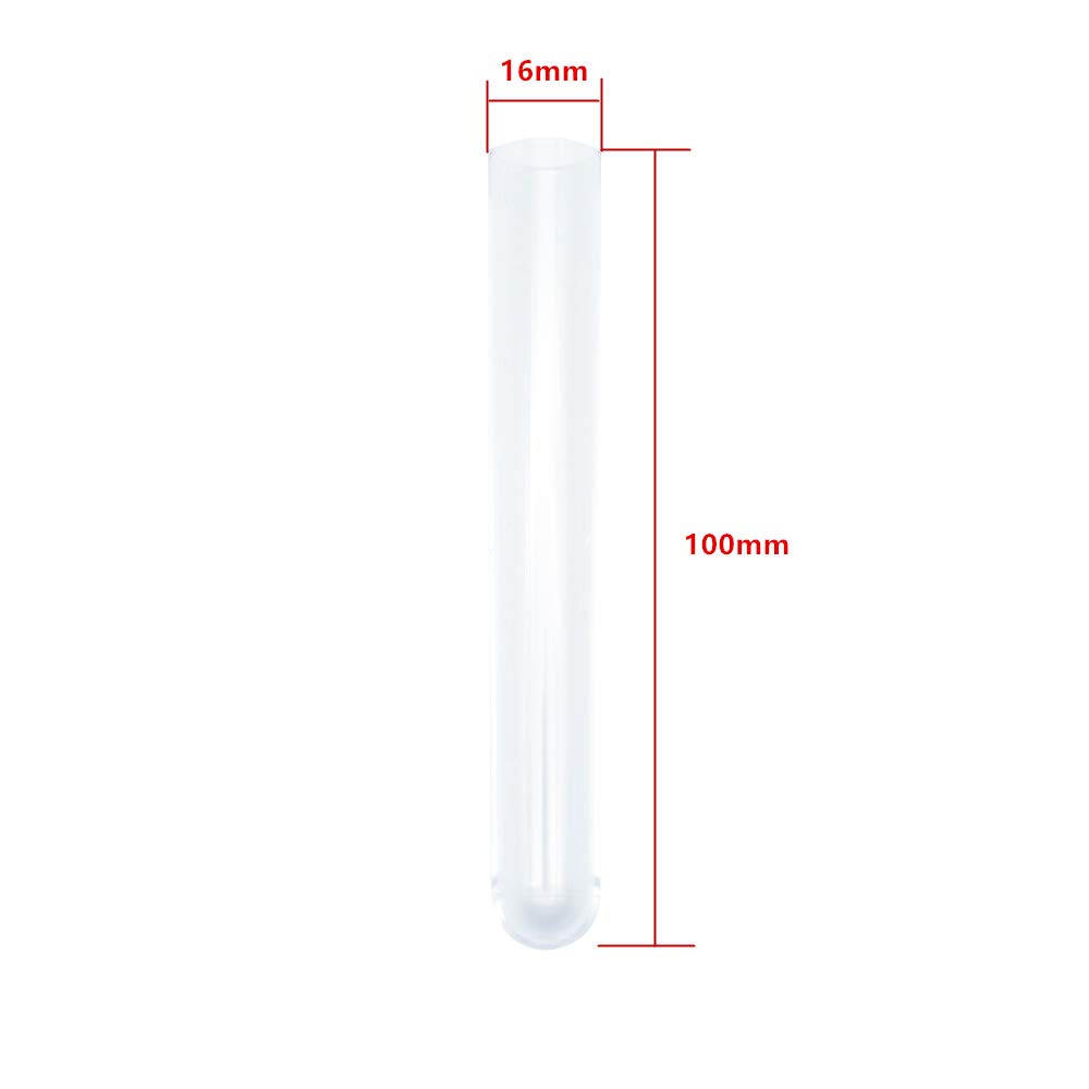 Eowpower 10ml 16x100mm Clear Plastic Test Tubes with Blue Caps, Pack of 50