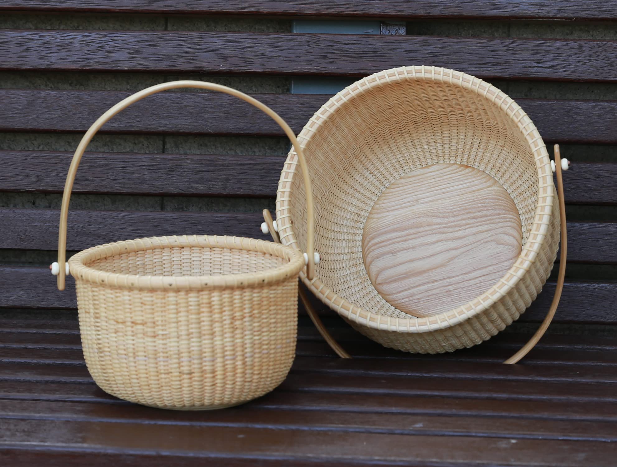Teng Jin Open Round Nantucket Basket with Handles Handwoven Storage Serving Baskets for Easter, Picnics, Gifts, Home Decor and More several sizes ranging from 5β 13β