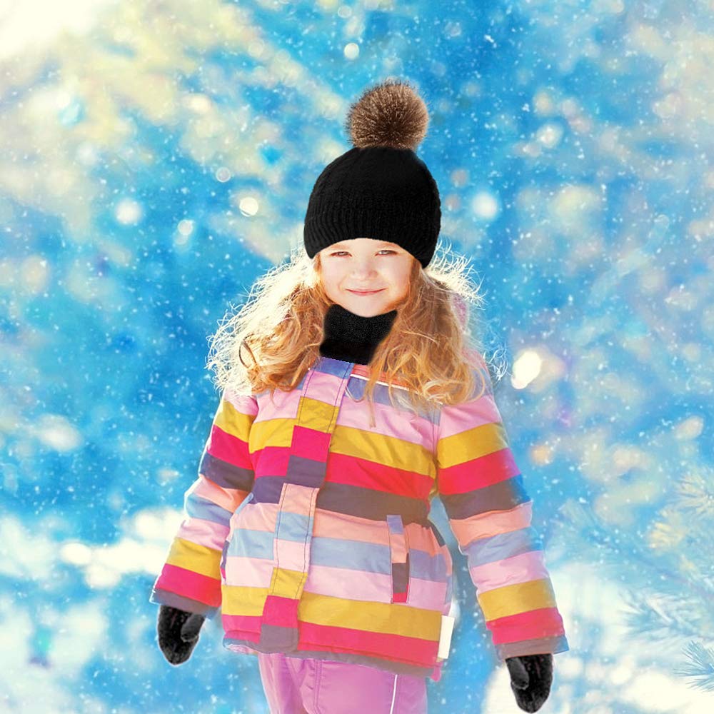 Hicdaw 6PCS Toddler Baby Winter Hat Scarf Kids Warm Knitted Hat for Beanie Scarf Gloves Set Gift for Kid Black