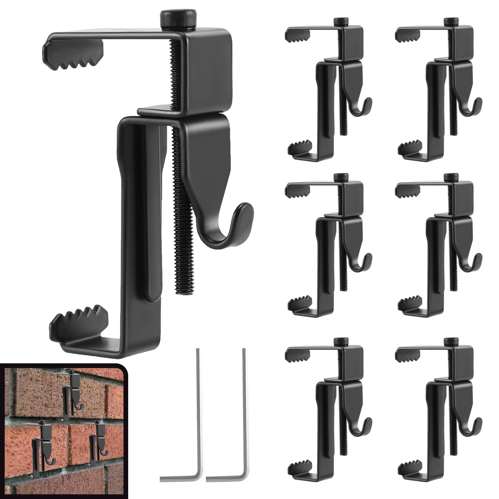 6PCS Stainless Steel Brick Wall Clips - Heavy Duty Adjustable Hooks for Picture Frames, Flower Baskets & Outdoor Decor. No-Drill Brick Hangers Set
