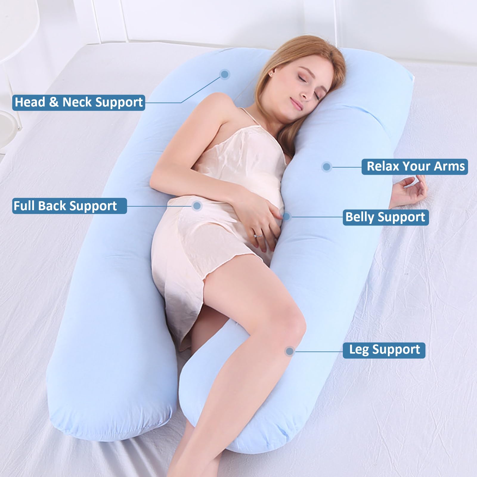 Tree.NB Full Body Pregnancy and Kid U Shape Pillow for Maternity and Pregnant Women, Blue (130 * 70 * 15CM)