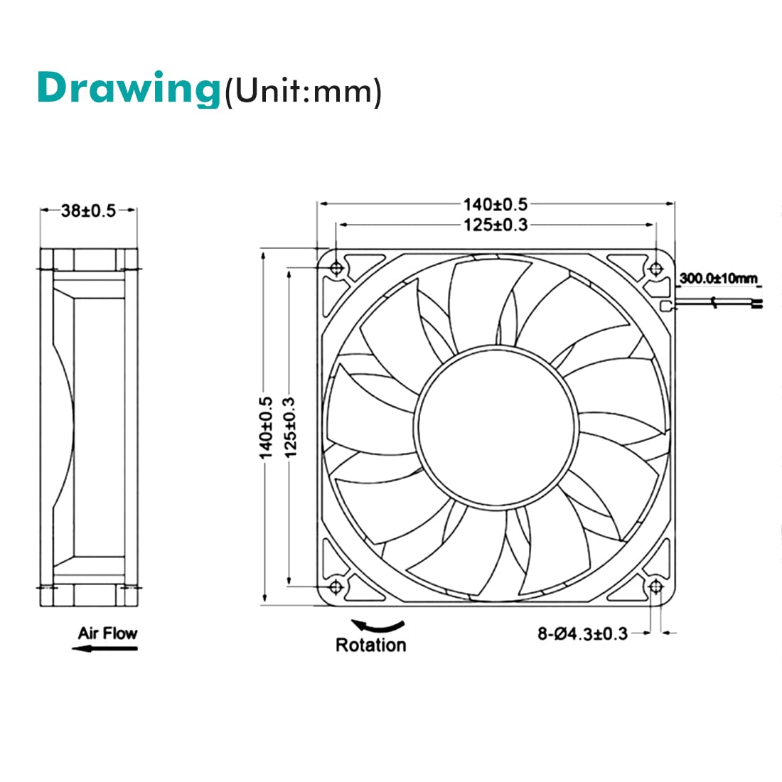 Wathai 140mm x 38mm 12V Exhaust Fan Dual Ball High Airflow 3000RPM DC High Static Pressure CFM Fan for DIY Project Ventilation Cooling