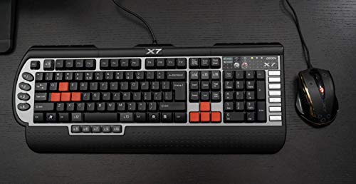 A4tech X7 G800V Wired Silent Gaming keyboard with wide palm rest - quiet for pc gaming - one handed macro access - non rgb mechanical
