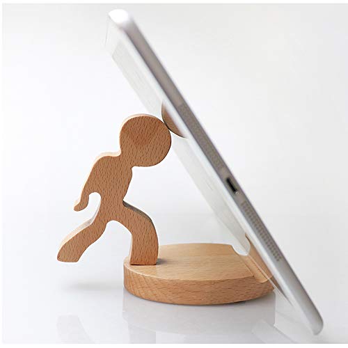 Cool Guy Cell Phone Stand for Desk, Free Hands Wooden Desk Phone Holder Desktop Accessories, Mount for iPhone Smartphones and Tablets,Great for Daily Use or Gift