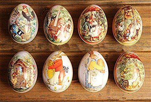 JANIUS Set of 8 Pieces Painted Eggshell Style tin Box for Easter