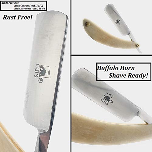 G.B.S Stylish Shaving Set - Shave Ready Straight Razor, Honing Sharpening Strop, Straight Razor Leather Case, Ceramic Mug Brush with Stand, Alum, Shaving Soap & Strop Paste, Ivory