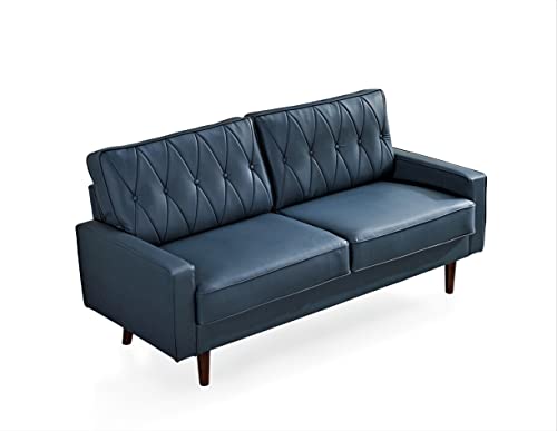 US Pride Furniture Modern Style Faux Leather 69.3ββ Wide with Round Tapered Legs Living Room Sofas, Blue
