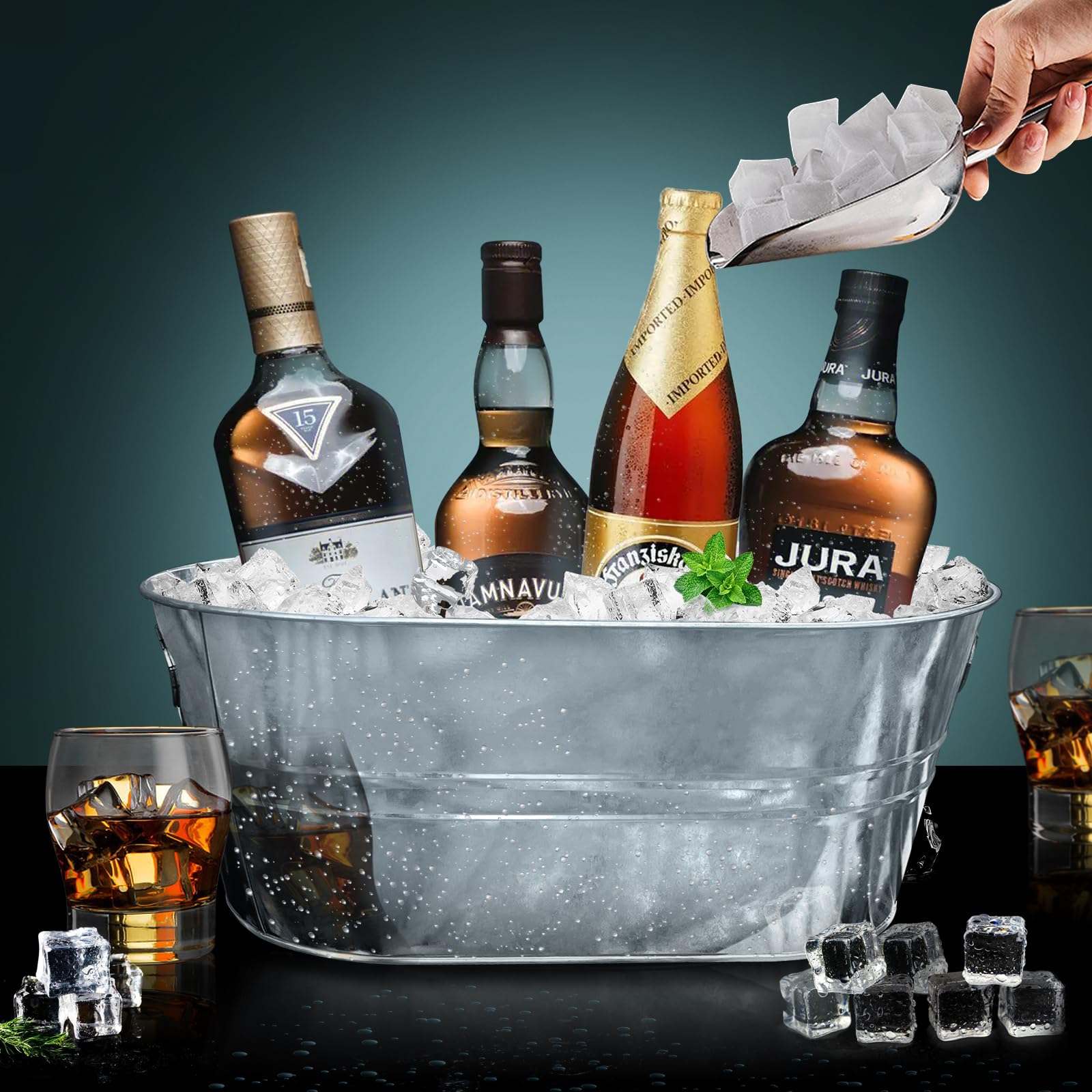4PCS 3 Gallon Galvanized Tub with Carry Beer Drink Storage Cooler Metal Beverage Ice Tub Galvanized Ice Buckets for Party