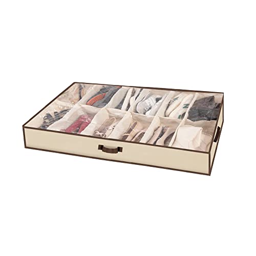 Shonpy Men/Adults 12 Cells See Through Underbed Shoe Storage Bag Organizer with black and white flower (beige)