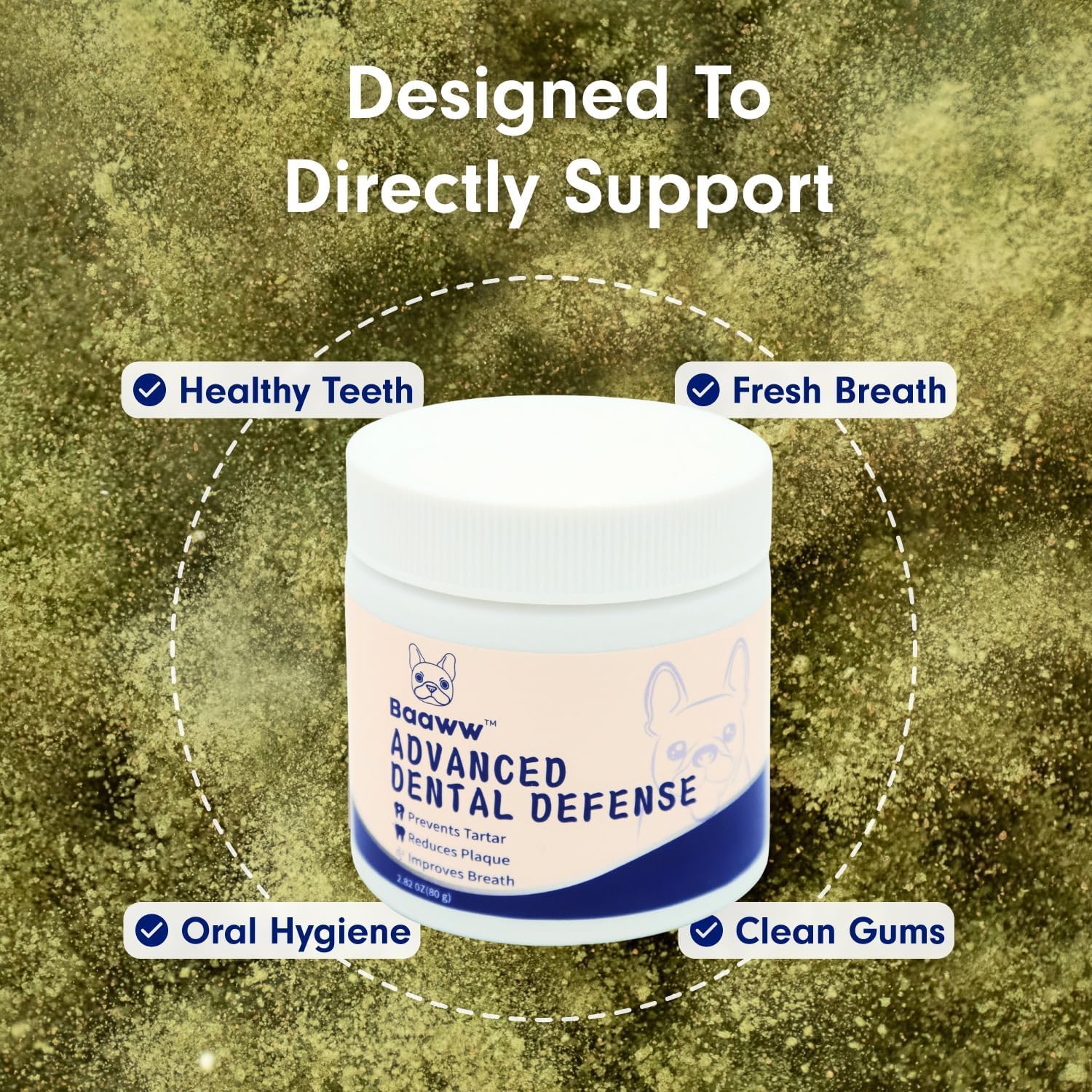 Baaww Dog Dental Powder - Dog Teeth Cleaning Made Easy – Plaque & Bad Breath - Formulated for All Dogs 2.82OZ 80 Gram Pack