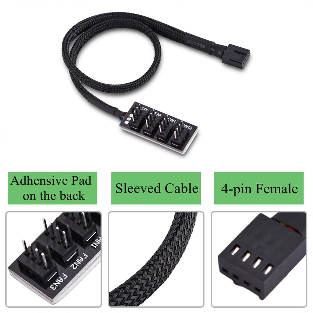 PWM Fan Hub, 4-Pin Computer CPU/Case Fan Power Multi Splitter Connector Cable Adapter for Computer Cooler Fans