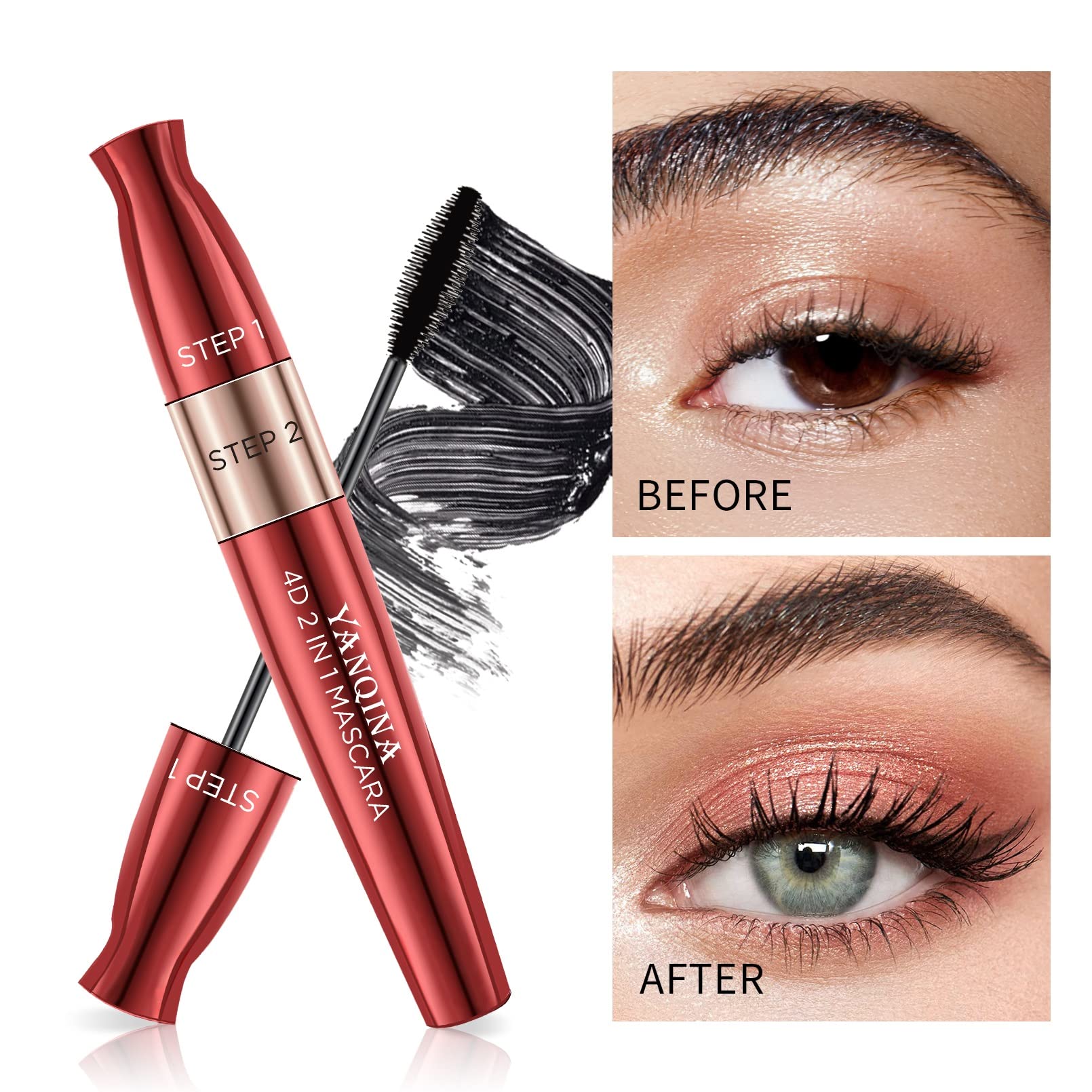 4D Silk Fiber Lash Mascara Black Volume and Length Waterproof Natural All Day Exquisitely Lush Long Lasting Charming Eye Makeup (1PCS)