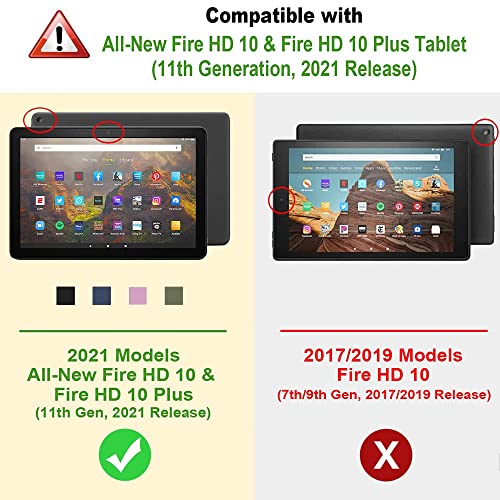 COOWPS Folio Case for Amazon Fire HD 10 (ONLY Fit 11th Generation, 2021 Release) and Fire HD 10 Plus Tablet - Slim Folding Stand Cover with Auto Wake/Sleep & Hand Strap, Blue Marble