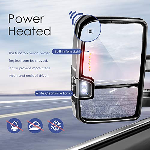 MOSTPLUS Power Heated Chrome Towing Mirrors Compatible for Chevy Silverado Suburban Tahoe GMC Serria Yukon 2008-2013 w/Swichback Sequential Turn light, Clearance Lamp, Running Light(Set of 2)
