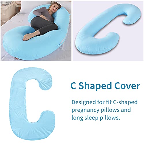 Wndy's Dream Pregnancy Pillowcase Double Zippers, Fully Body Maternity Pillow Replacement Cover, Soft Breathable Jersey Fabric, Fit 57" x 30" C Shaped Pillow(Sky Blue)