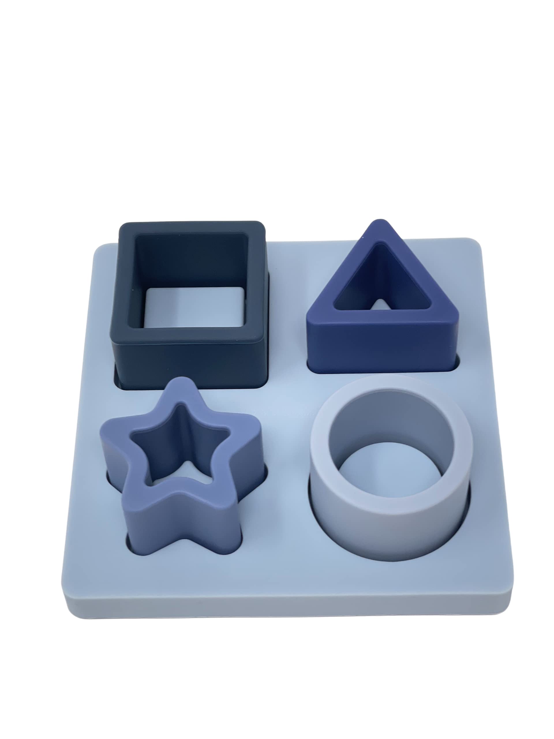 BraveJusticeKidsCo. Early Education Silicone Baby Puzzle | Stacking Building Blocks Toddler Toys (Blue)