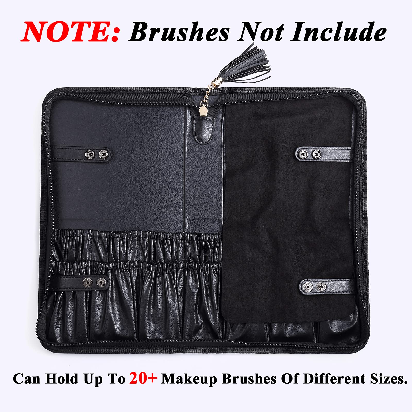 Rownyeon Professional Makeup Brushes Organizer Bag Makeup Artist Cosmetic Case Leather Handbag Black Travel Portable(Only Bag)