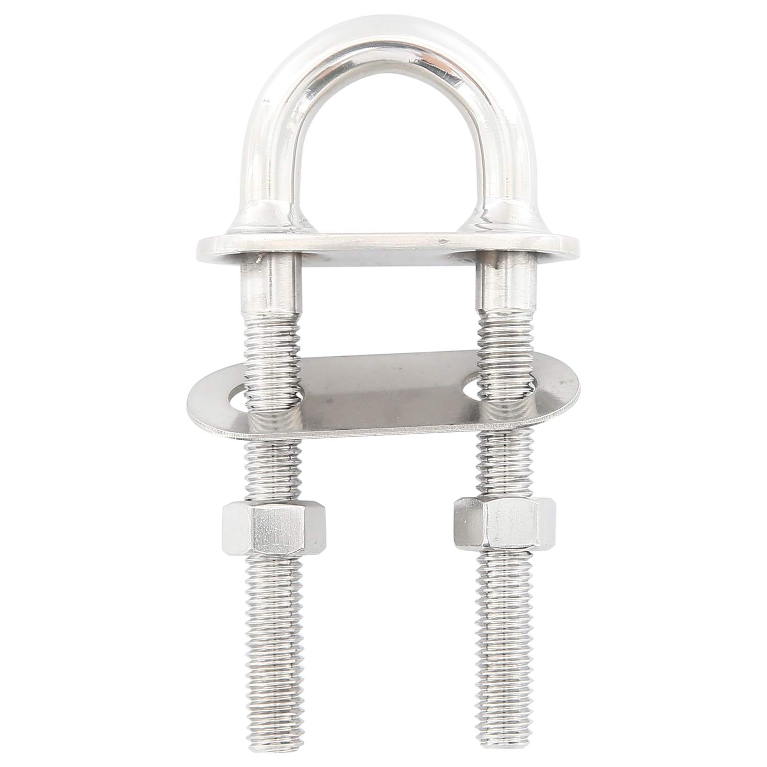 NovelBee 2-Pack 3/8" Stock Stainless Steel Stern Bow Eye U Bolt with Welding Plate,Washer and Hex Nuts (Overall Length:4-1/2")