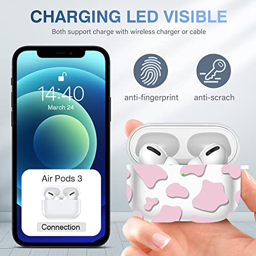 AirPods Pro Case Cover - Valkit Cute Milk Cow Pattern Soft TPU Protective Case Skin Portable & Shockproof Men Women Girls with Keychain for Apple Airpods Pro Charging Case (Hollow Pink Cow Pattern)