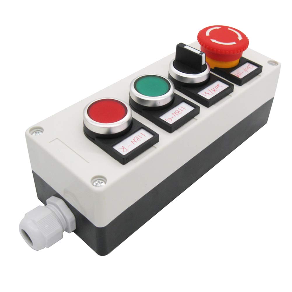 TWTADE/Red Green Momentary Switch, Red Mushroom Emergency Stop Latching Push Button Switch,3 Positions 2NO Latching Select Selector Switch Station Box hz-11ZS-20X-GR