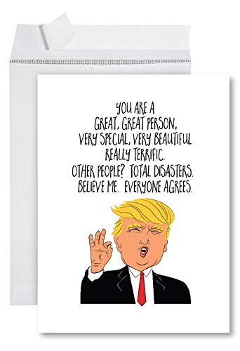 Andaz Press Funny Jumbo Thank You Card With Envelope 8.5 x 11 inch, Funny Greeting Card, Trump Great Person, 1-Pack, Huge Large Group Greeting Card, Includes Envelope